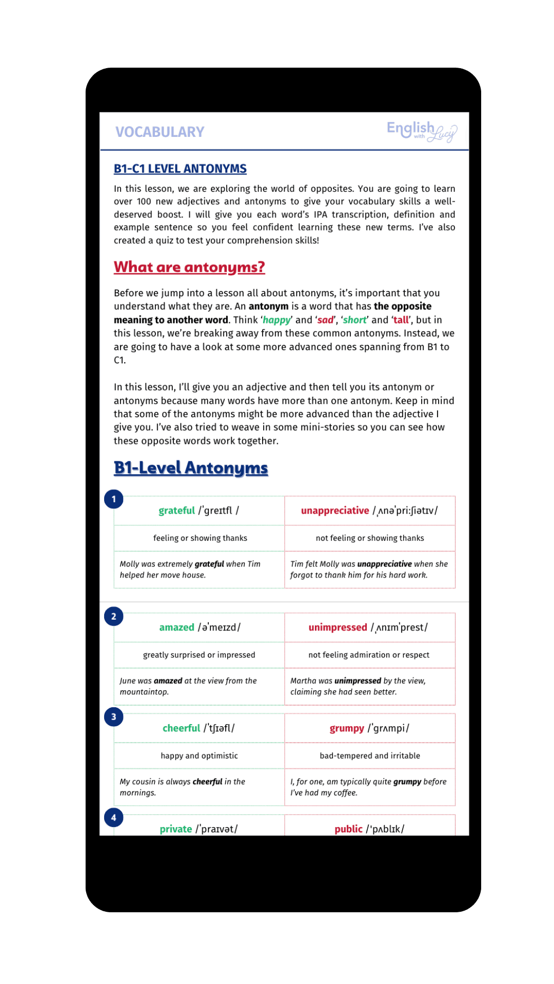 B1 C1 Level Antonyms
